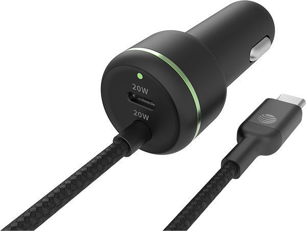 AT&T Captive Cable Power Delivery Car Charger 40W with USB-C Port (USB ...