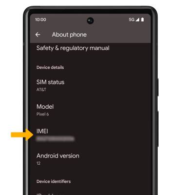 Google Pixel 6 (G9S9B) - Find IMEI, Phone & Serial Number - AT&T