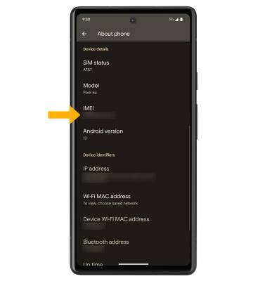 Google Pixel 6a (GX7AS) - Find IMEI, Phone & Serial Number - AT&T