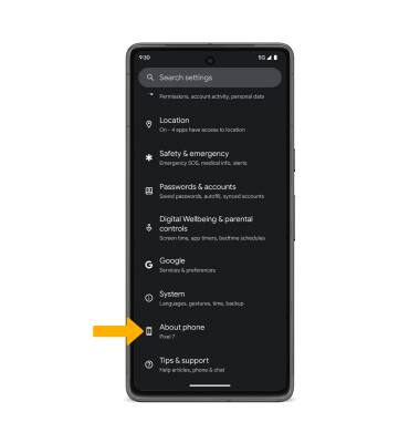 Google Pixel 7 (GQML3) - Software Version - AT&T