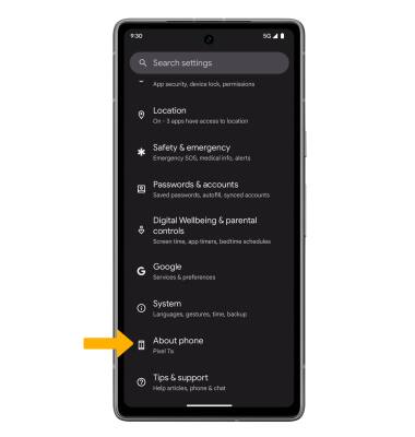 Google Pixel 7a (GWKK3) - Software Version - AT&T