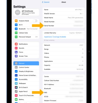 Apple iPad 10th Generation (2022) - Find IMEI & Serial Number - AT&T