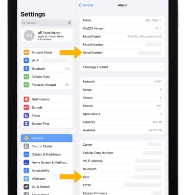 Apple iPad Air (4th Gen) - Find IMEI & Serial Number - AT&T