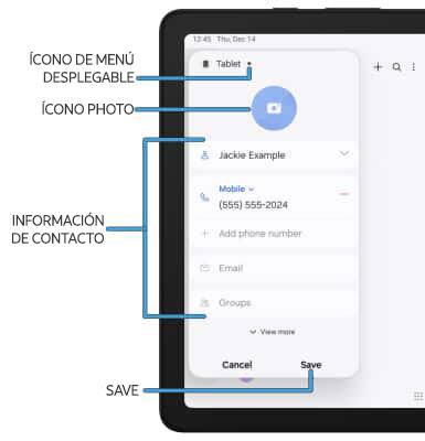 Samsung Galaxy Tab A9+ 5G (SM-X218U) - Contactos - AT&T