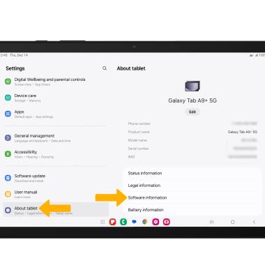Samsung Galaxy Tab A9+ 5G (SM-X218U) - Software Version - AT&T